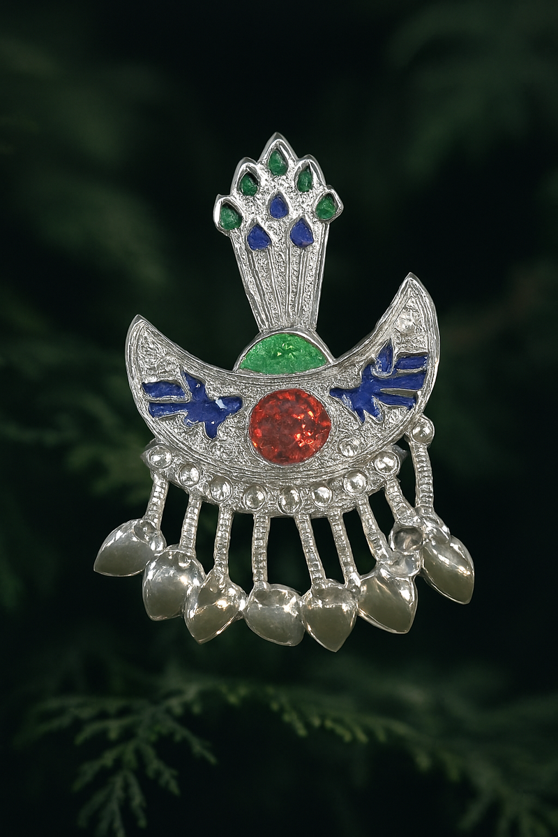 Traditional Himachali Silver Kalgi – Crescent Design with Enamel & Gem ...